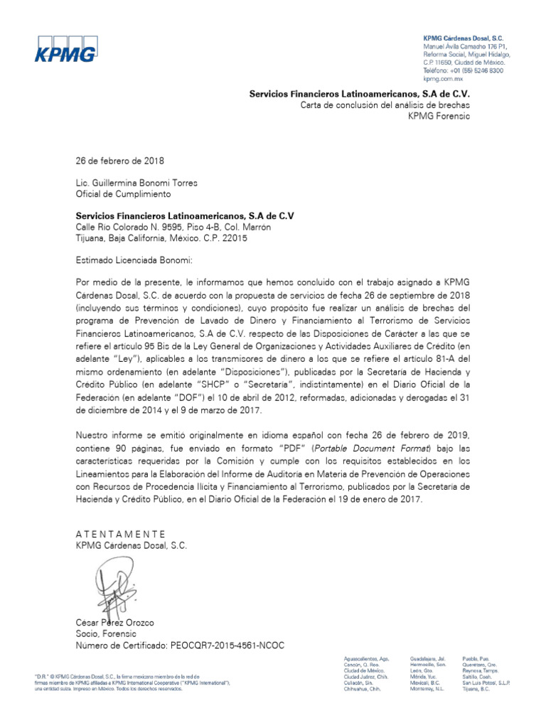Anexo 9 - Carta de Conclusión Del GAP Análisis | PDF