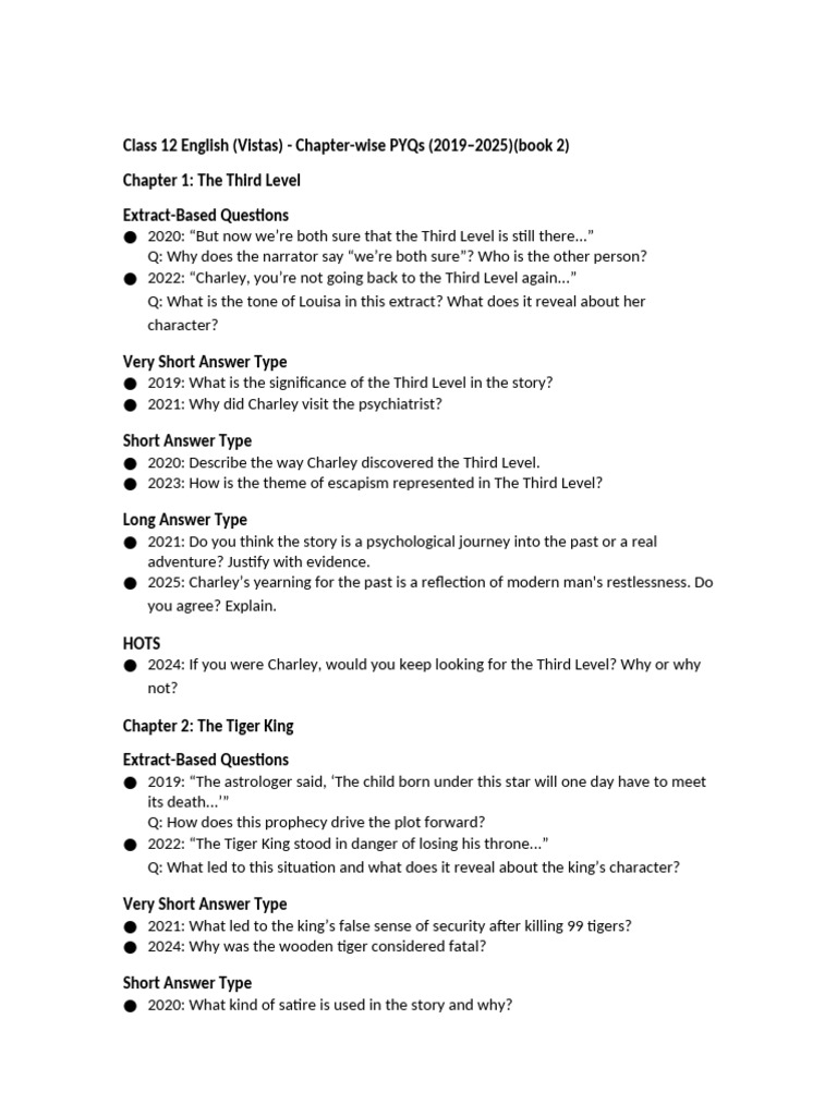 Class 12 TH English Vistas PYQs (2019-2025) | PDF | Antarctica | Psychology