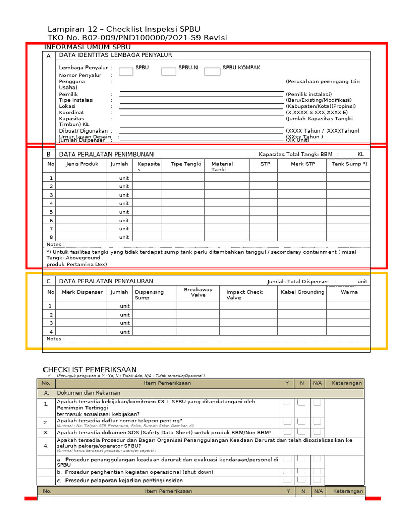 Checklist Inspeksi SPBU Terperinci | PDF