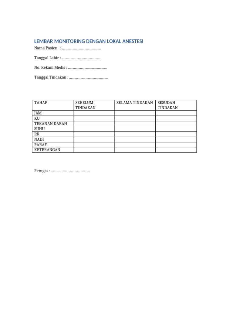 Lembar Monitoring Lokal Anestesi | PDF