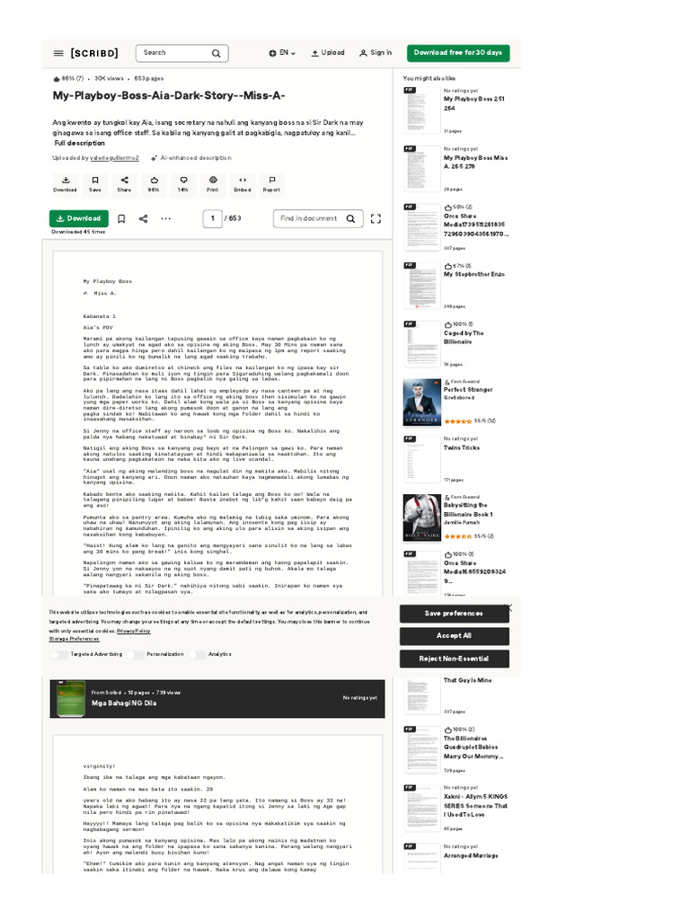 WWW Scribd Com Document 898274549 My Playboy Boss Aia Dark Story Miss A... | PDF