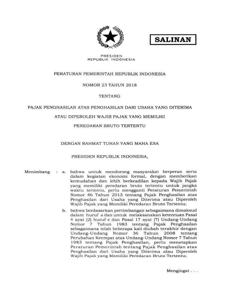 Pp Nomor 23 Tahun 2018 Pdf