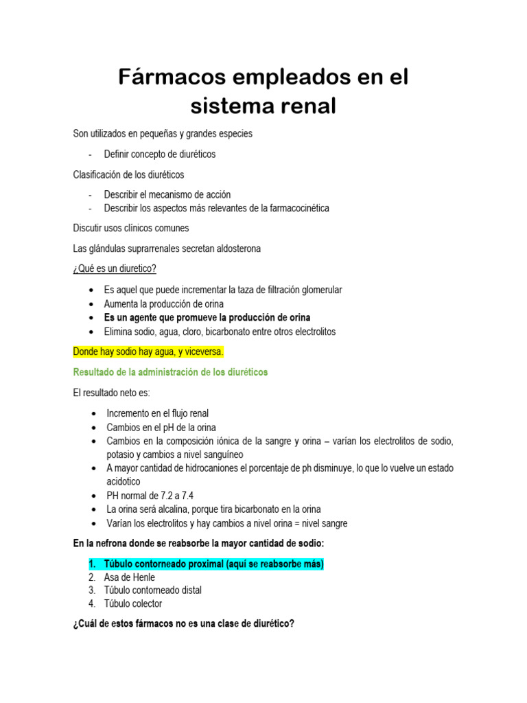 Fármacos Empleados en El Sistema Renal | PDF | Estómago | Sodio