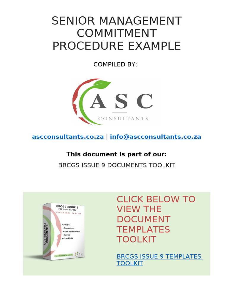 Senior Management Commitment BRC001 | PDF | Food Safety