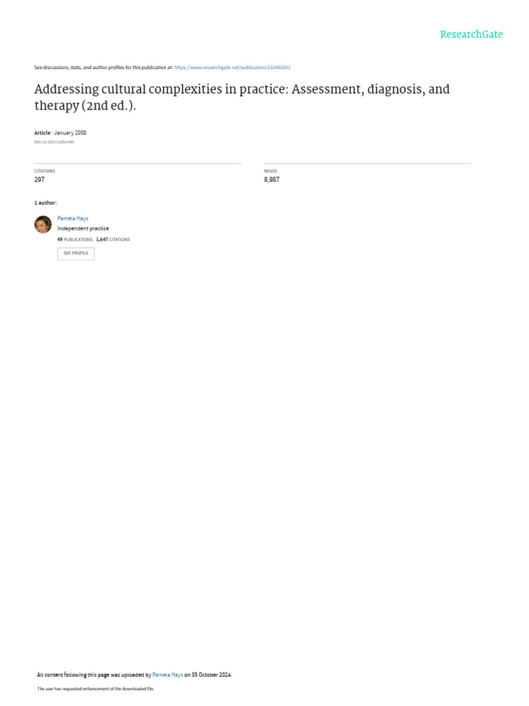 Hays, P. A. (2009) - Addressing Cultural Complexities in Practice - Assessment, Diagnosis, and ...