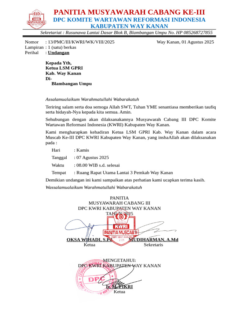 Undangan Muscab To | PDF