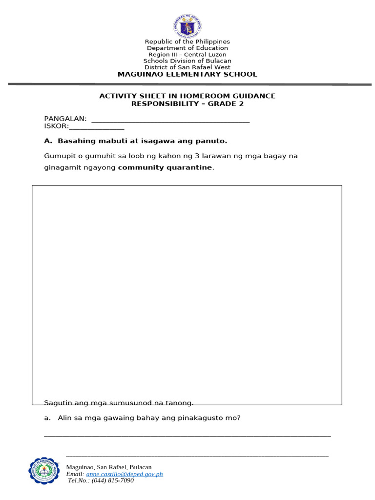Activity Sheet in Homeroom Guidance | PDF