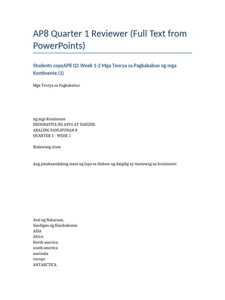 Ap8 q1 Reviewer Full | PDF