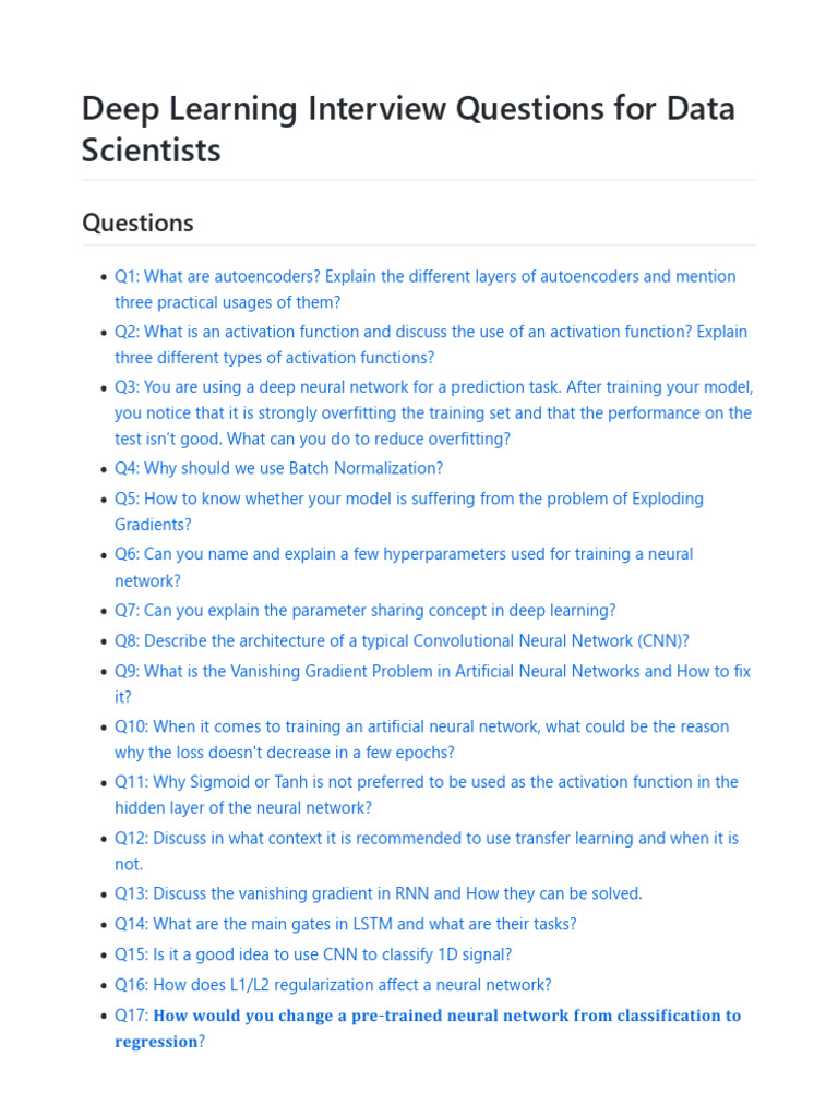 Deep Learning Interview Questions Guide | PDF | Deep Learning | Algorithms