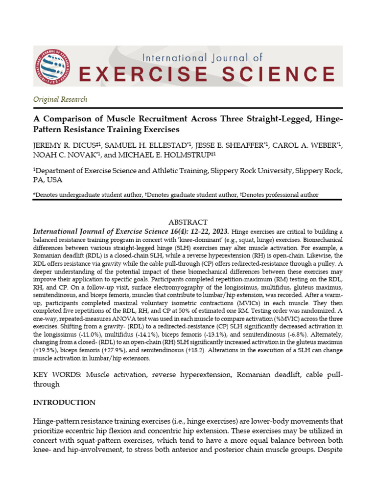 A Comparison of Muscle Recruitment Across Three Straight-Legged, Hinge ...