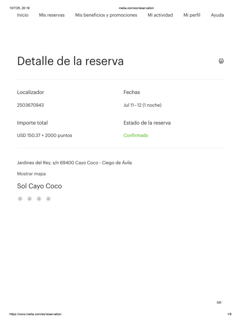 Reserva Confirmada en Meliá Cayo Coco | PDF | Dispositivos inteligentes ...