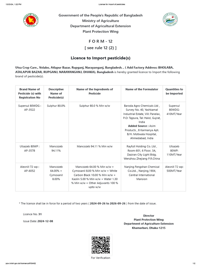Pesticide Import License Details | PDF | Agricultural Chemicals ...