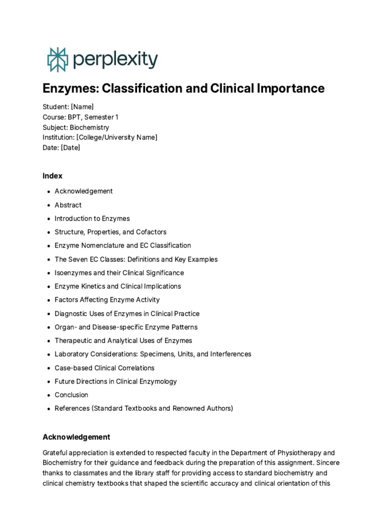 Enzymes - Classification and Clinical Importance | PDF | Enzyme ...