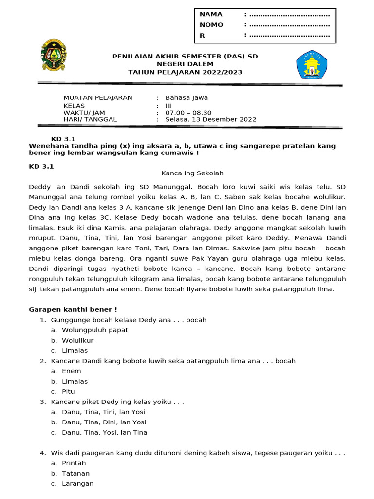 Kop Ulangan Bahasa Jawa | PDF