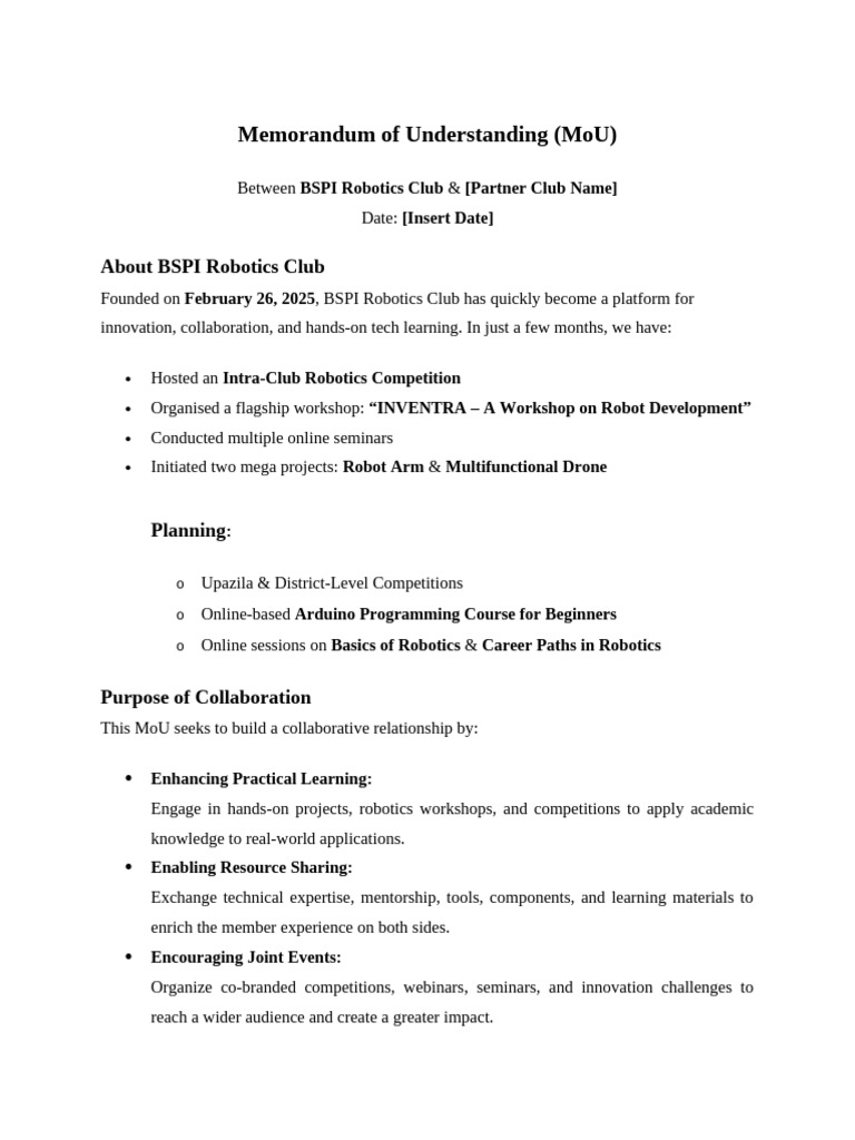 Memorandum of Understanding(MoU) | PDF | Robotics | Collaboration