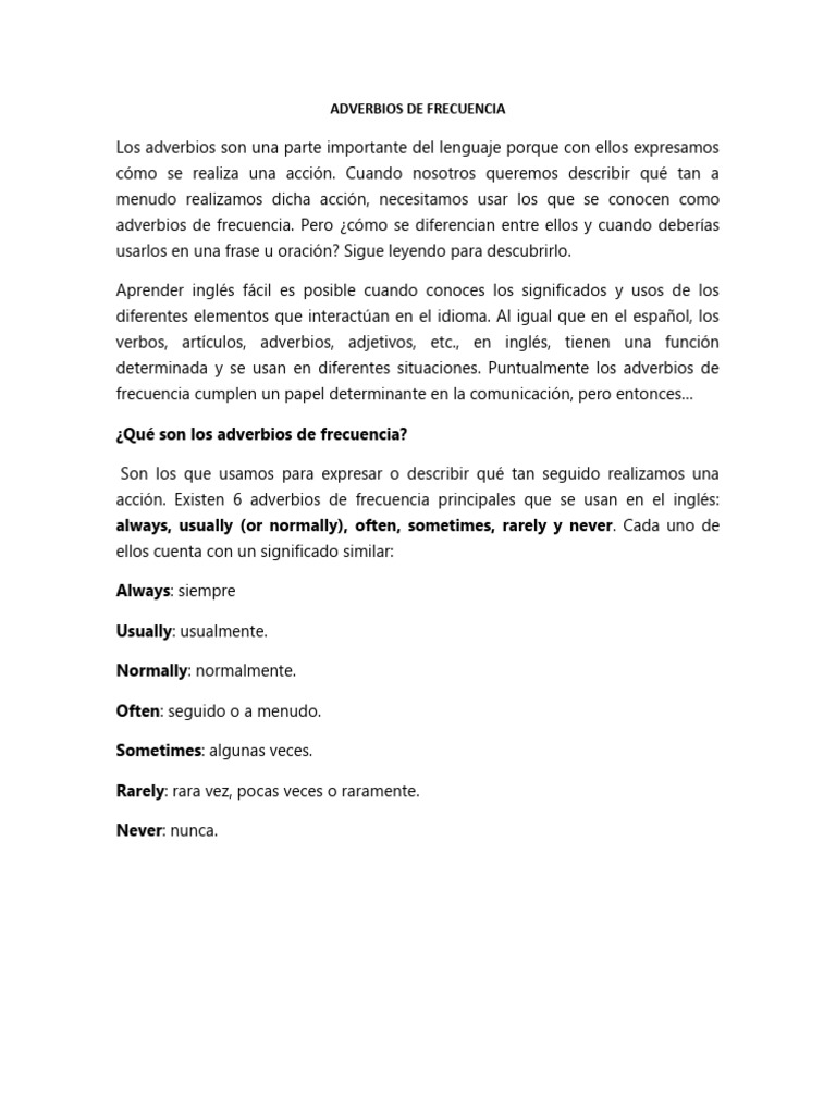 Adverbios de Frecuencia en Inglés | PDF