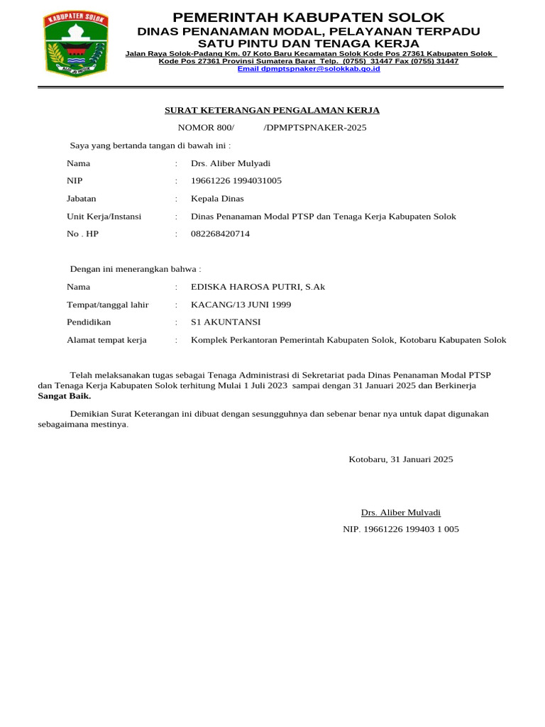 PENGALAMAN PEKERJAAN EDISKA | PDF
