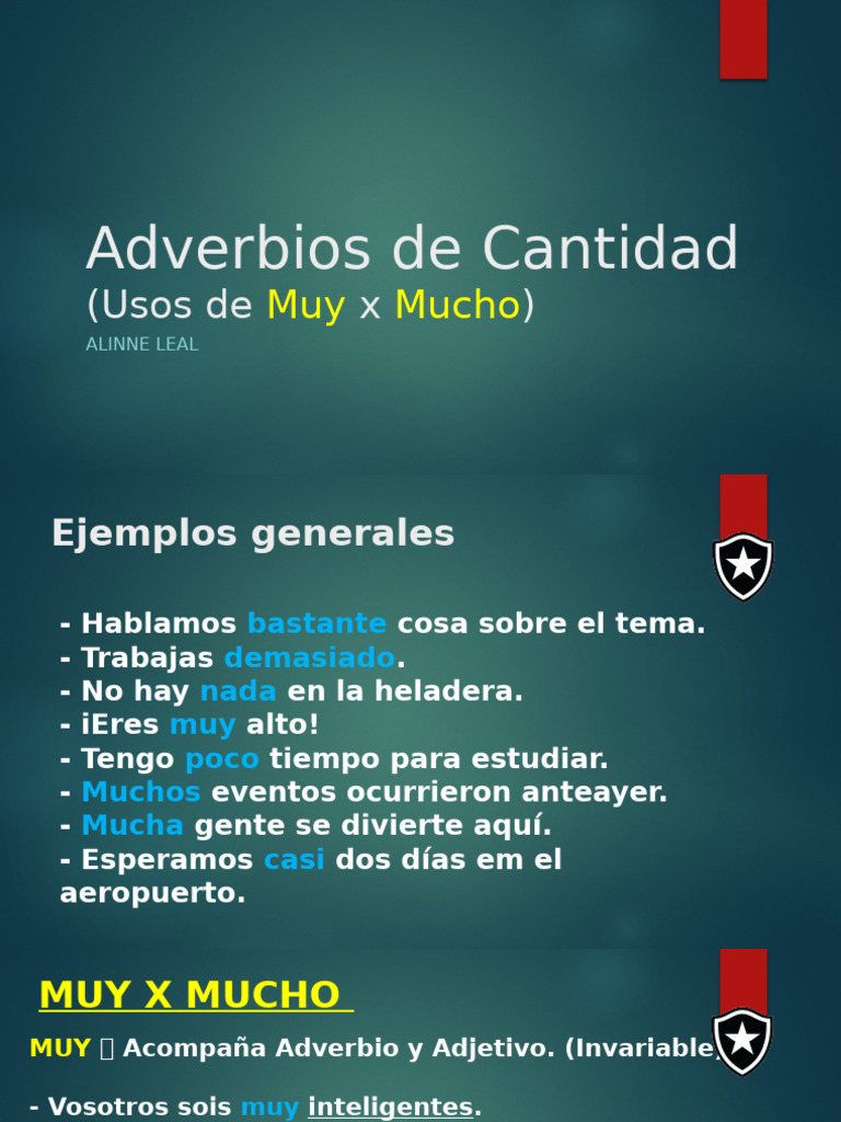 Adverbios de Cantidad - Uso de Muy y Mucho | PDF