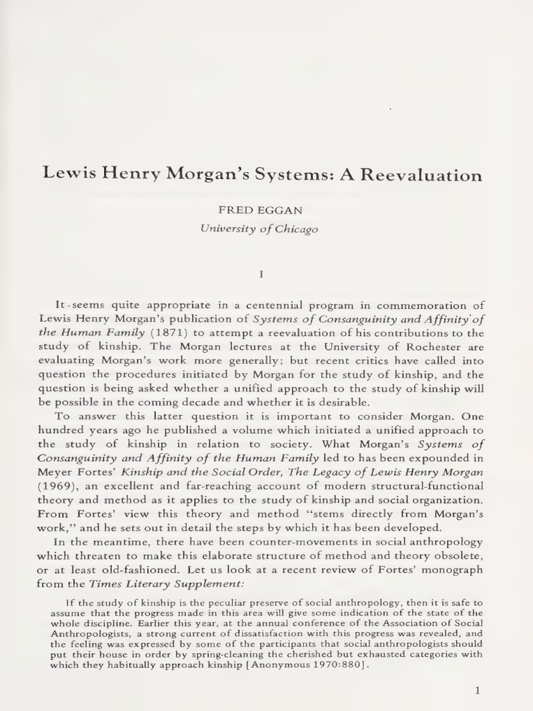 Eggan, Fred 1972. Lewis Henry Morgan's Systems A Reevaluation' | PDF ...