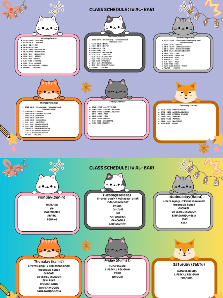 Jadwal Pelajaraan 4 Al Bari | PDF
