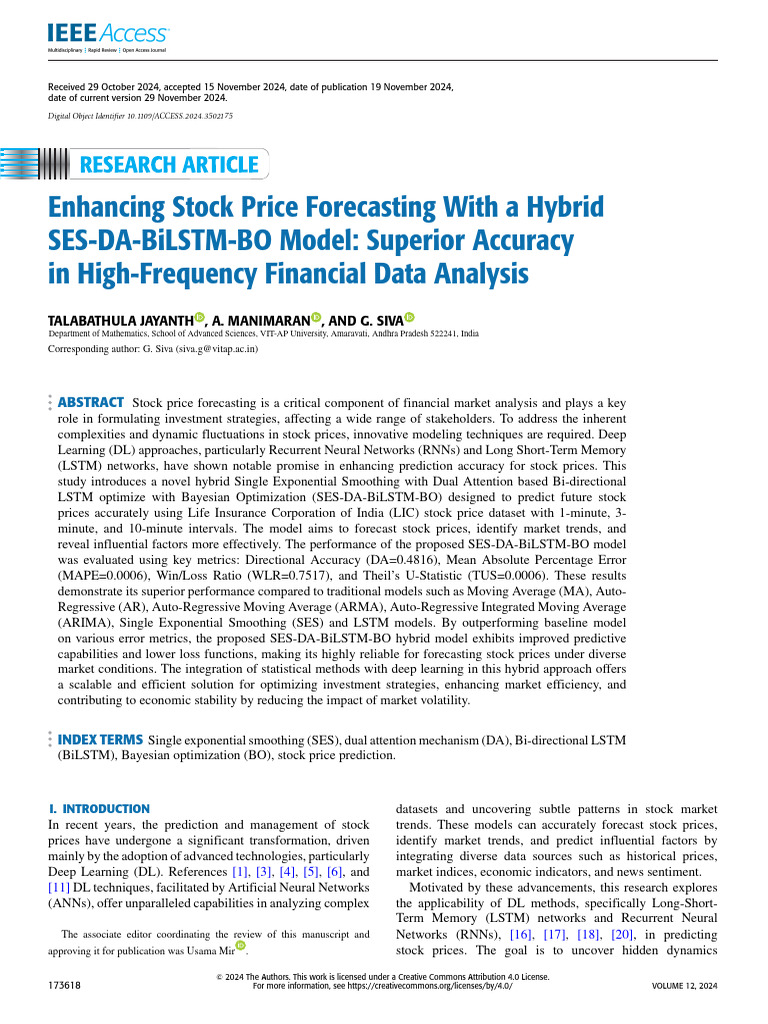 Enhancing Stock Price Forecasting With A Hybrid SES-DA-BiLSTM-BO Model ...