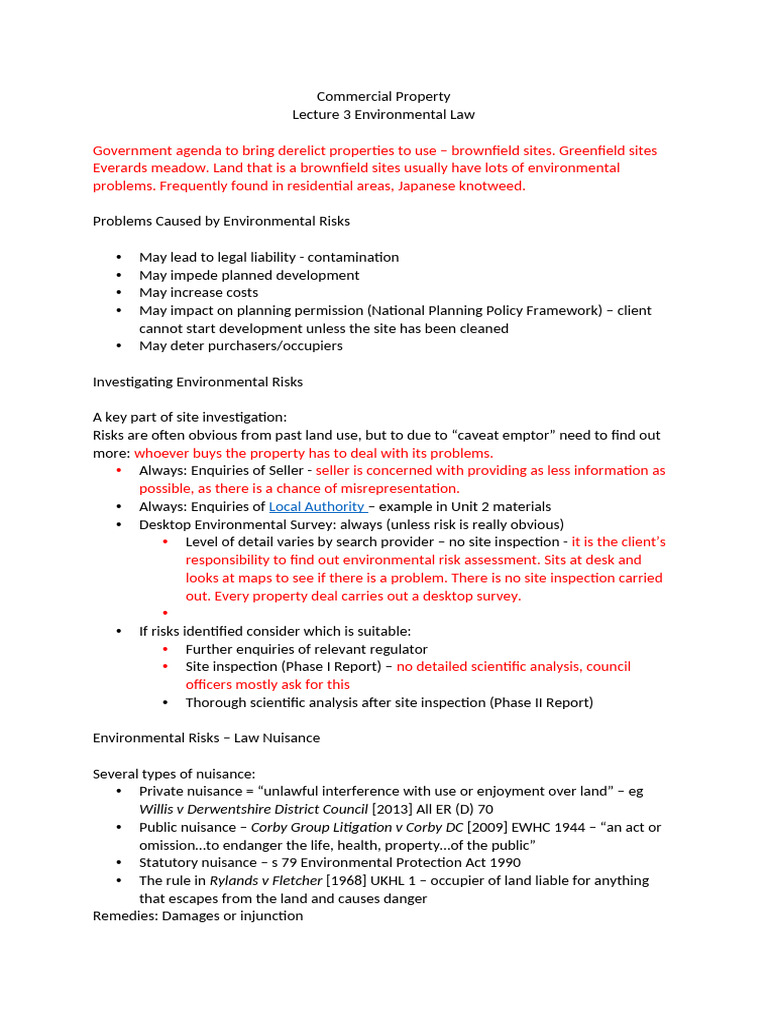 Environmental Law in Commercial Property | PDF | Lease | Leasehold Estate