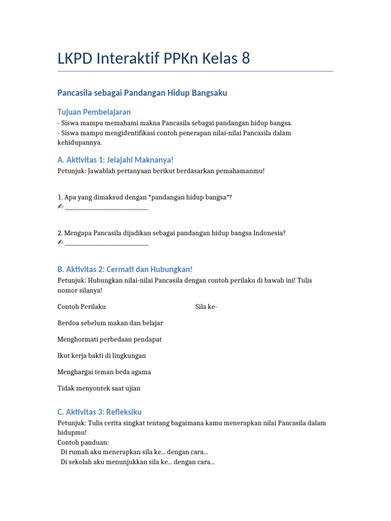 LKPD PPKn Pandangan Hidup Pancasila | PDF