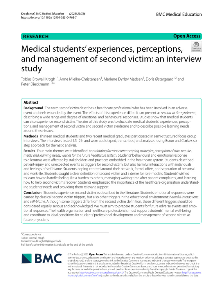 Medical Students' Experiences, Perceptions, and Management of Second ...