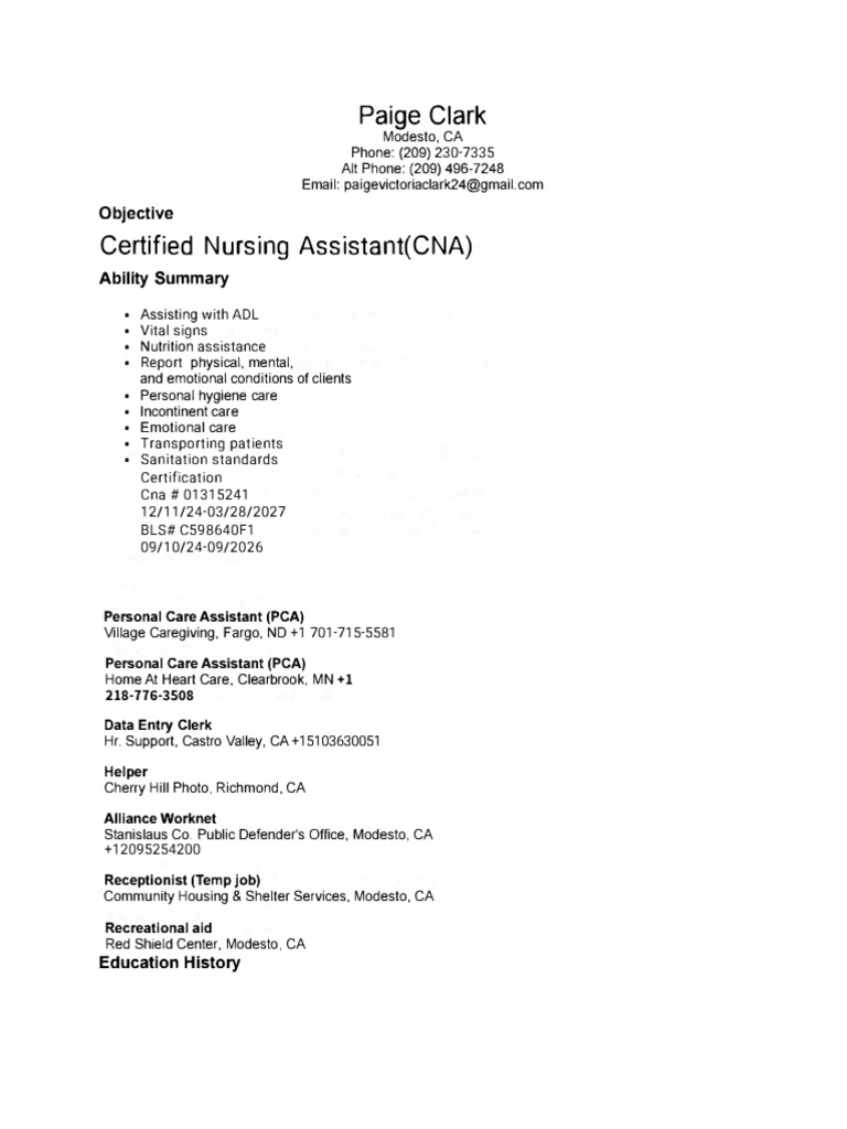 Resume Cna | PDF