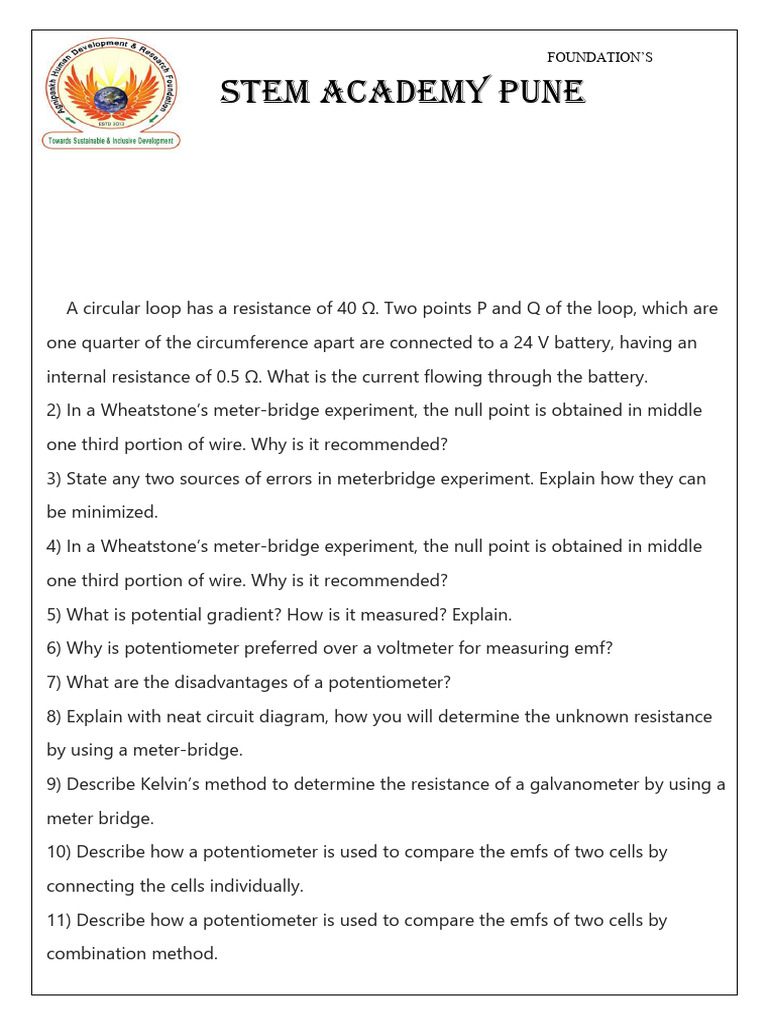 Worksheet Physics Current Electricity XII | PDF | Series And Parallel Circuits | Quantity