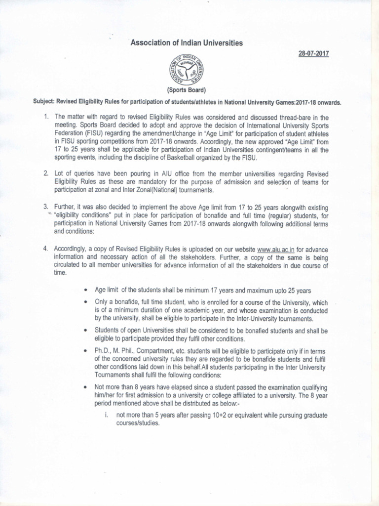 AIU University Participation Eligibility Rules | PDF