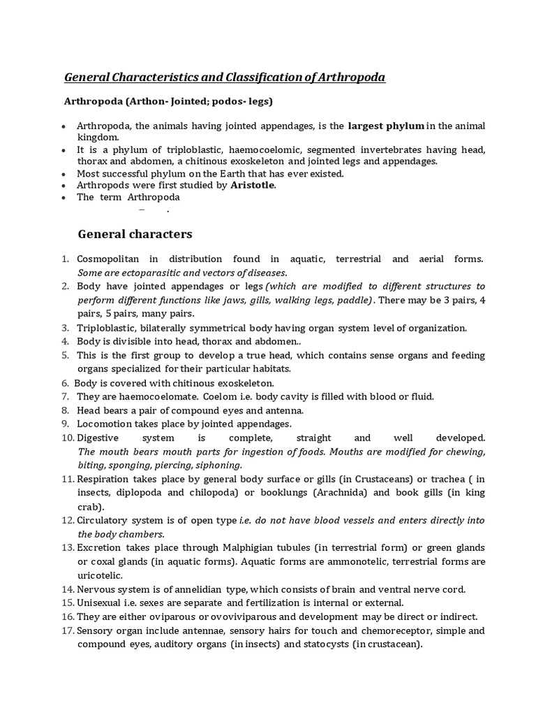 Classification of ARTHROPODA - ZOOHCC201T Unit II | PDF | Insects ...