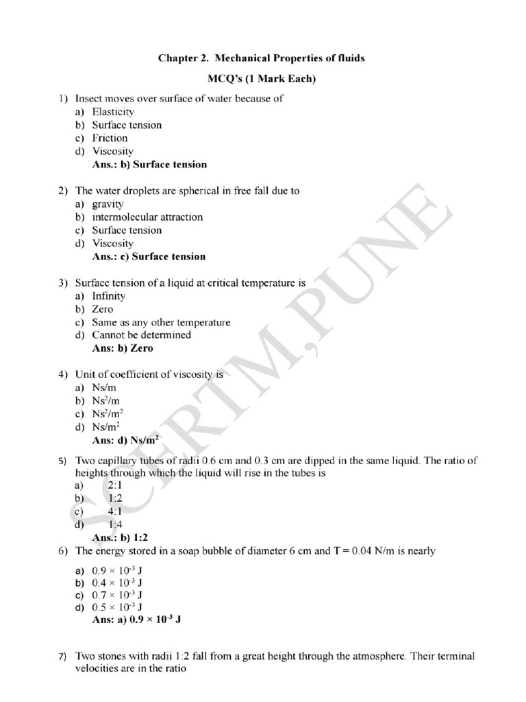 Mechanical Properties of Fluids Worksheet | PDF | Drop (Liquid ...
