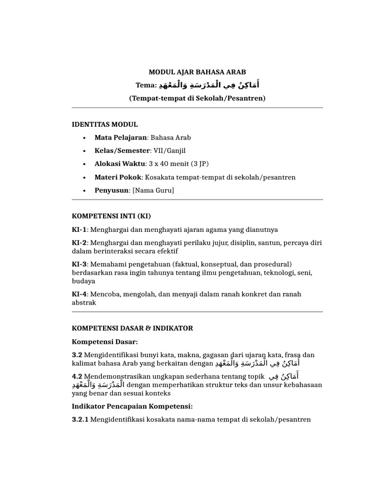 Kosakata Tempat di Sekolah Bahasa Arab | PDF
