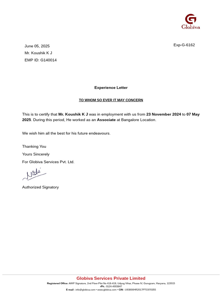 Experience Letter | PDF