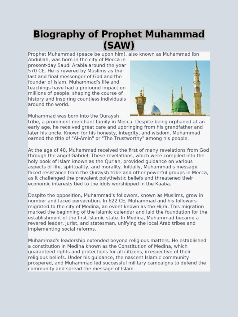 Seerah of Prophet Muhammad (SAW) | PDF | Muhammad | Mecca