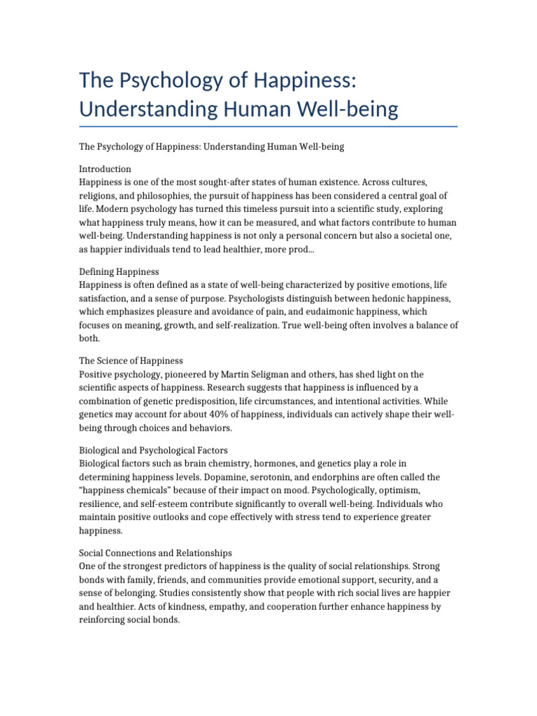 The Psychology of Happiness | PDF | Happiness | Well Being
