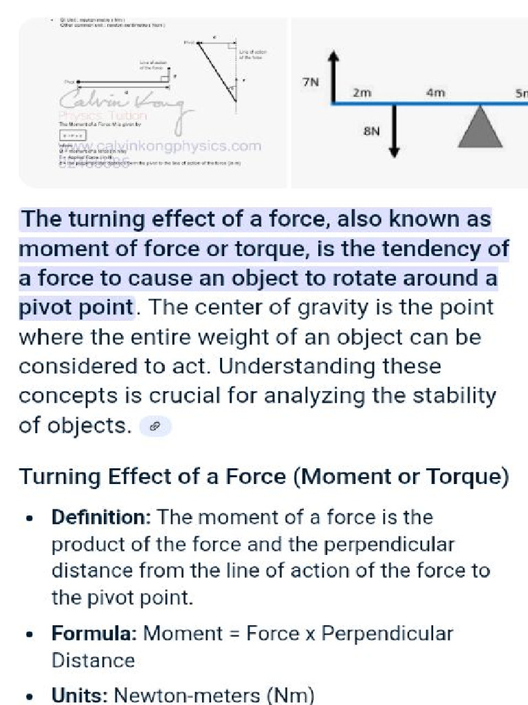 Turning Effect of Force and The Center of Gravity | PDF