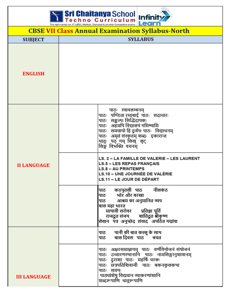 CBSE VII Class Annual Examination Final Syllabus | PDF | Linguistics