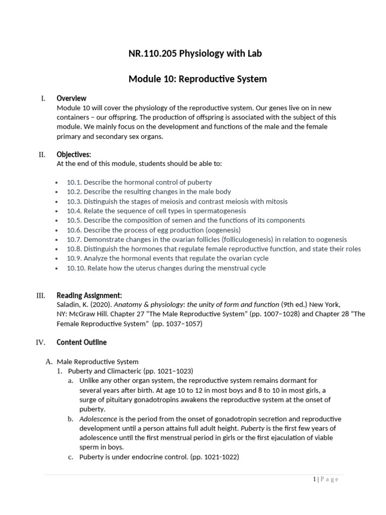 Module 10 Reproductive System Outline | PDF | Meiosis | Menstrual Cycle