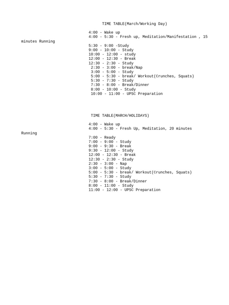 Daily Study Schedule for UPSC Prep | PDF