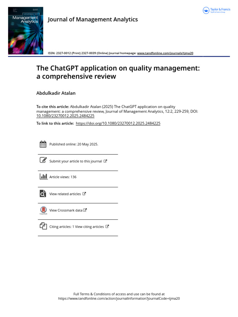 The ChatGPT Application On Quality Management A Comprehensive Review ...