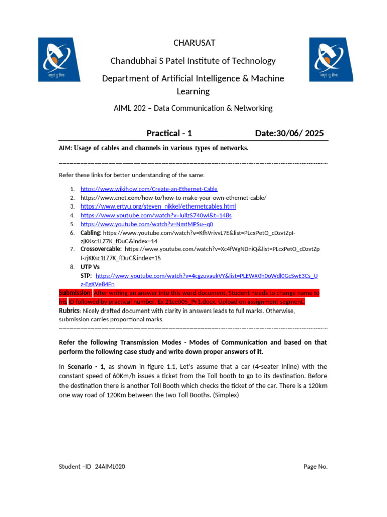 24AIML020 DCN Practical 1 | PDF | Computer Network | Ethernet
