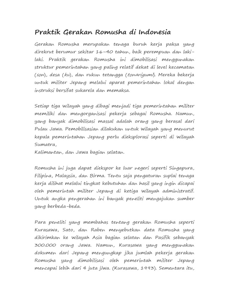 Praktik Kerja Paksa Romusha di Indonesia | PDF