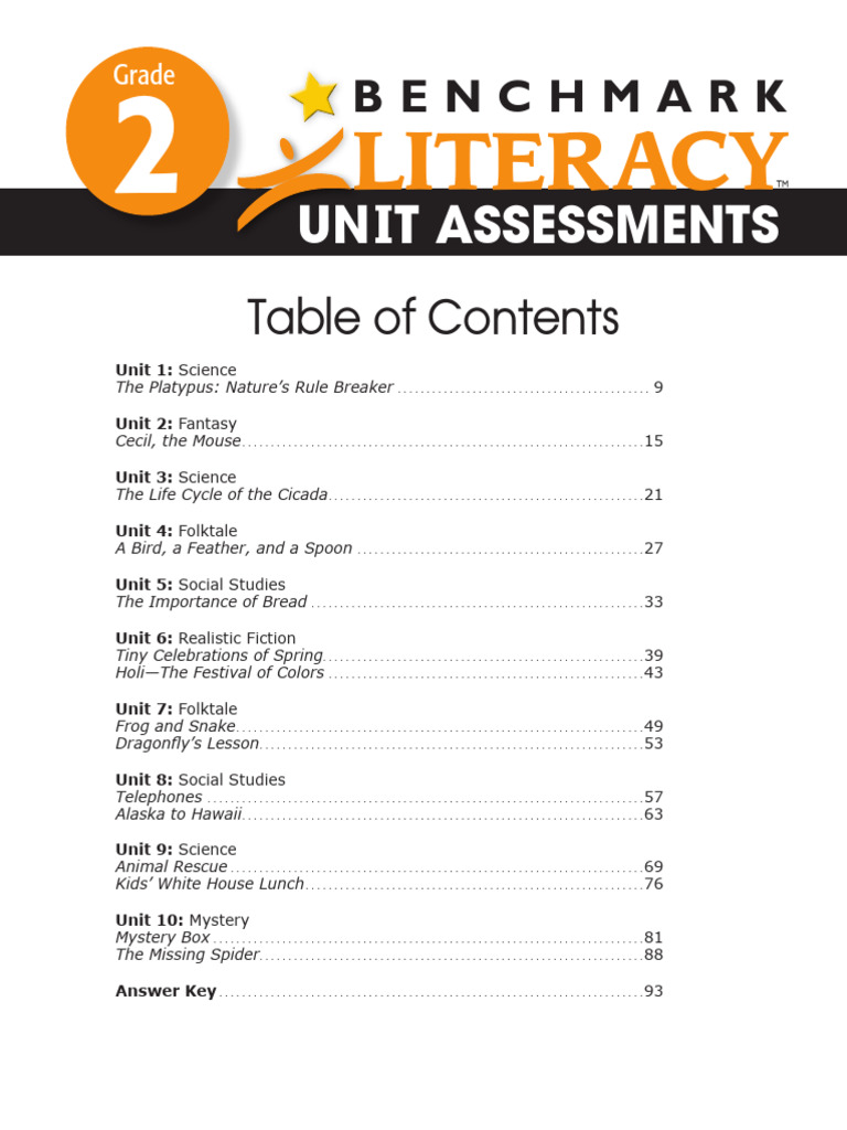 Benchmark - Literacy Grade 2 - Unit Assessments | PDF | Multiple Choice ...