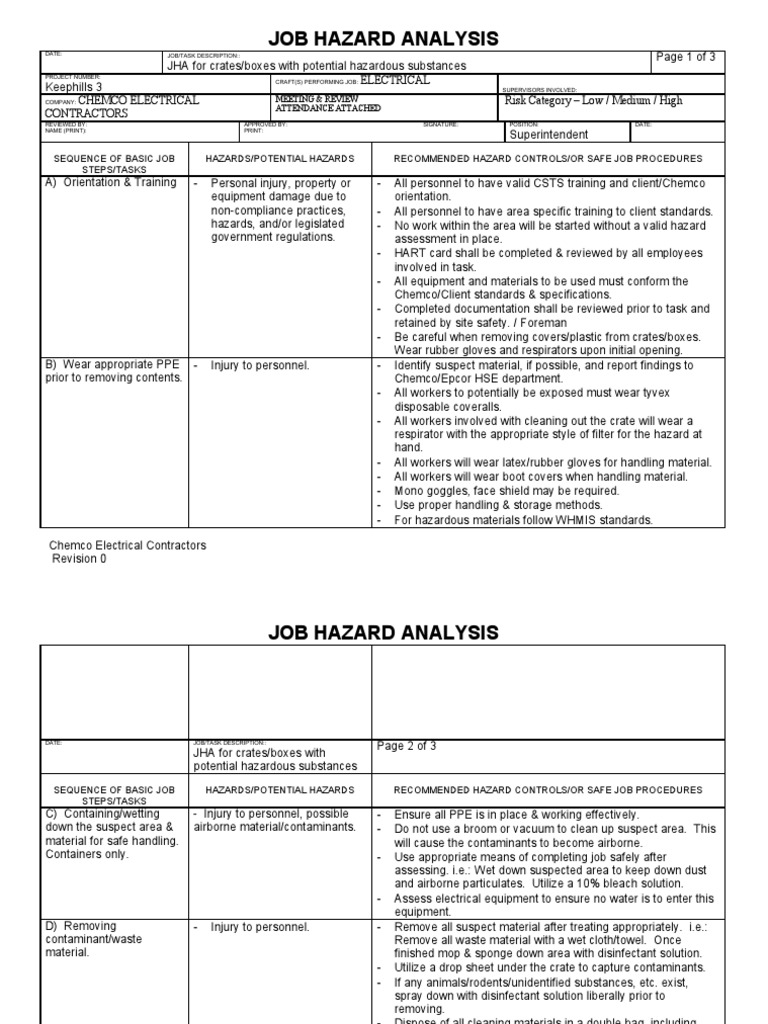 JHA for Crates-boxes With Potential Hazardous Substances | Personal ...