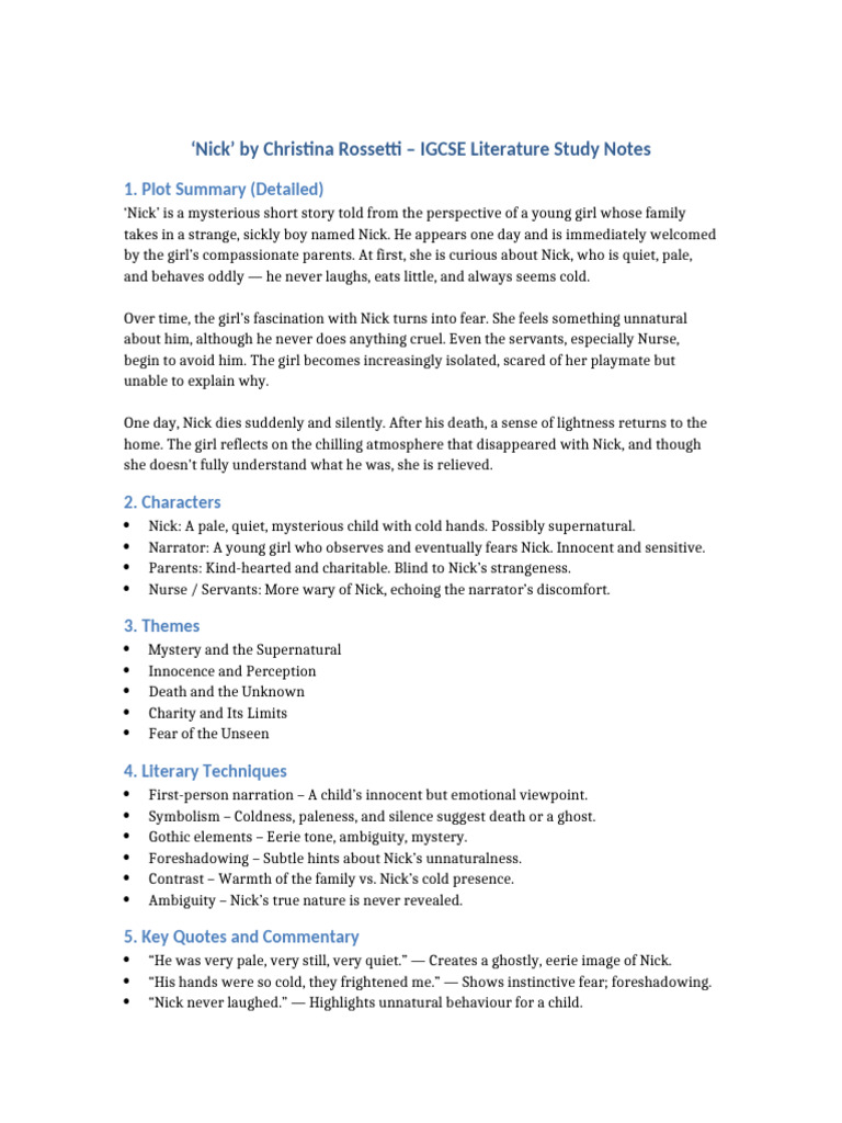 Nick Christina Rossetti Study Notes | PDF
