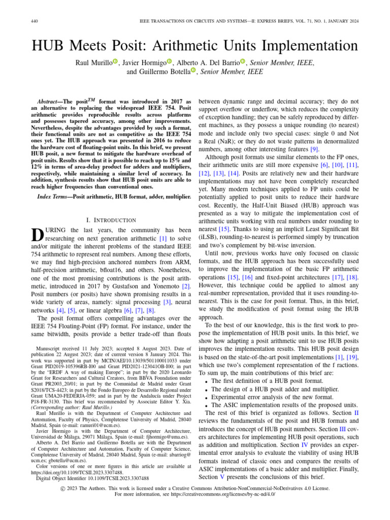 1 HUB Meets Posit Arithmetic Units Implementation | PDF | Rounding | Computing