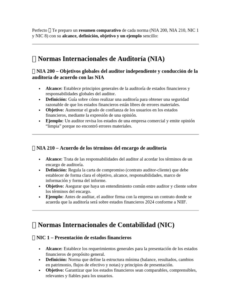 Comparativa NIA y NIC: Resumen Esencial | PDF | Auditoría | Estado ...