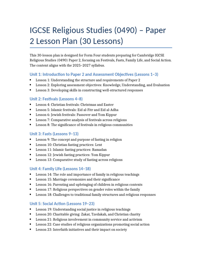 IGCSE Religious Studies 0490 Syllabus 2025 | PDF | Fasting | Religious ...
